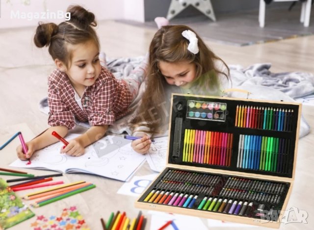 Комплект за Рисуване и оцветяване в дървен куфар 180 части komplekt za ...