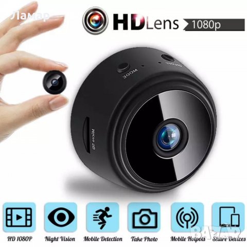 Мини WIFI IP охранителна шпионска камера FULL HD 1080p нощно виждане в ...