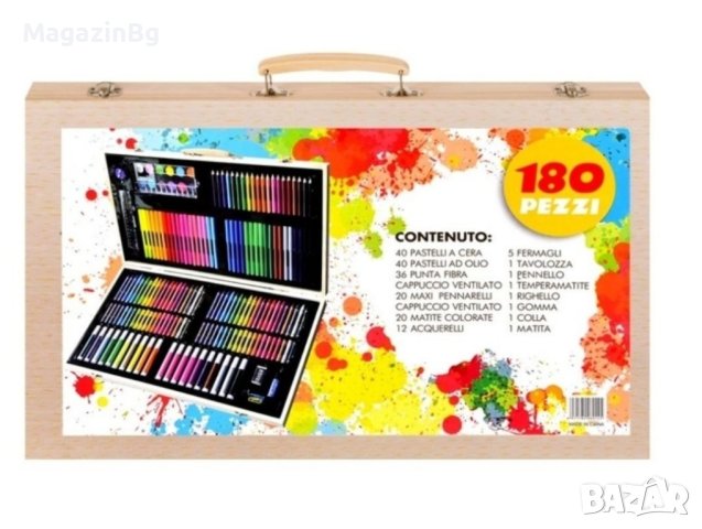 Комплект за Рисуване и оцветяване в дървен куфар 180 части komplekt za ...