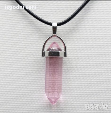 Колие с висулка шестоъгълно рогче от естествен камък - модел 6 в ...