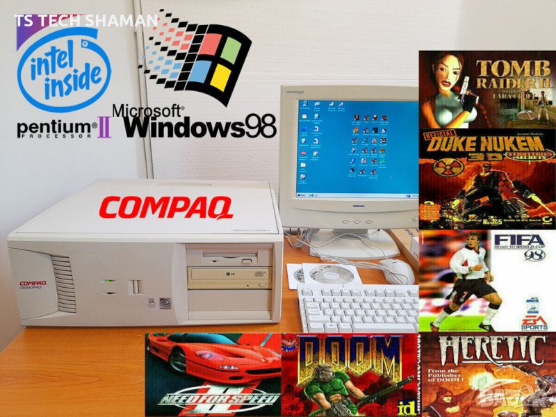 Продавам ретро компютър COMPAQ с инсталиран Windows 98 и 23класически ...
