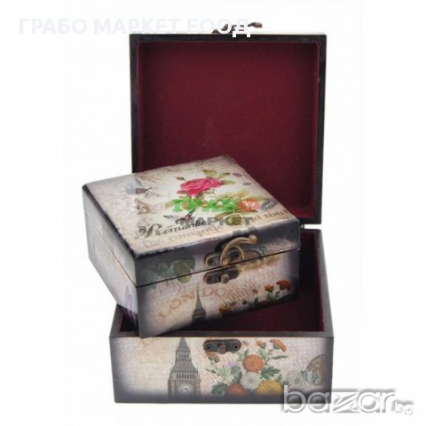 Комплект от 2бр. дървени кутии с цветен принт - цветя и пеперуди. в ...