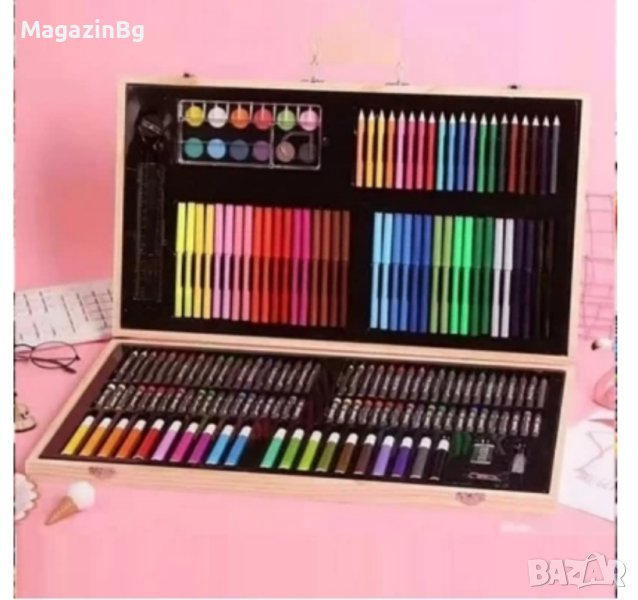 Комплект за рисуване и оцветяване в дървен куфар /180 части komplekt za ...